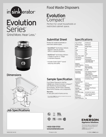 InSinkErator COMPACT InSinkErator Compact Spec Sheet | Manualzz