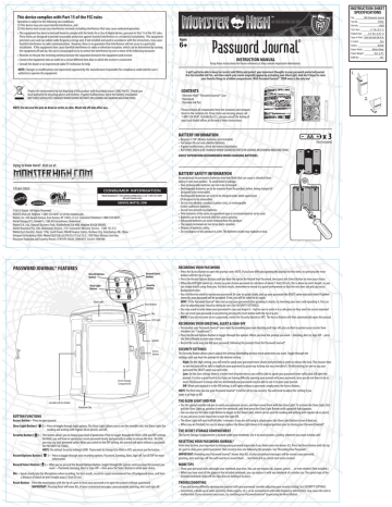 Mattel Monster High Password Journal© Instruction Sheet | Manualzz
