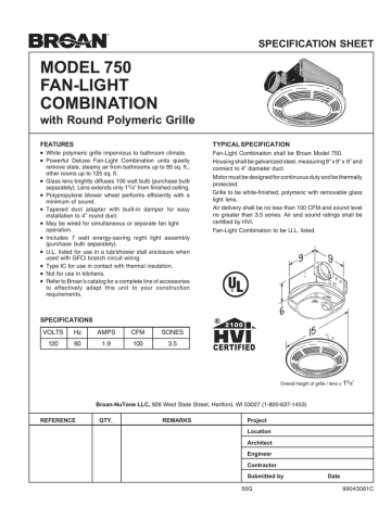 Broan 750 Hvac Specification | Manualzz