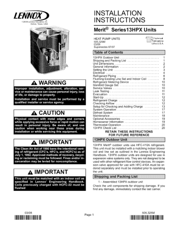 Lennox 13HPX Installation Instructions Manual | Manualzz