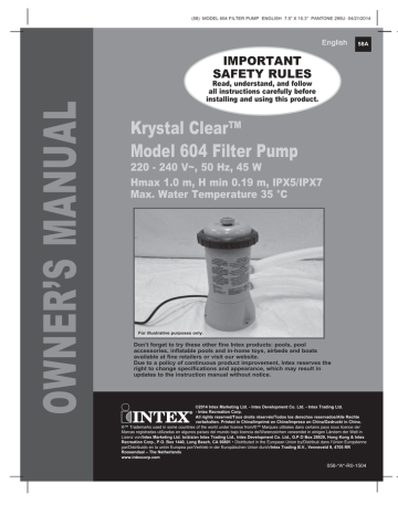 Intex filter pump 604 Owner's manual | Manualzz