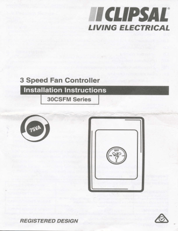 Clipsal 30CSFM Series Fan Controller Installation Instructions | Manualzz