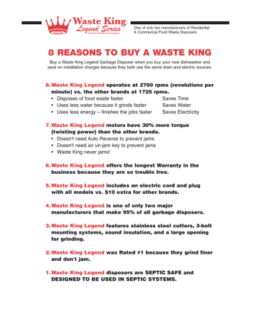Waste King 3300 Garbage Disposal Leaflet | Manualzz