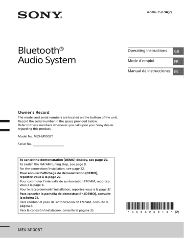 Sony MEX-M100BT Operating instructions | Manualzz