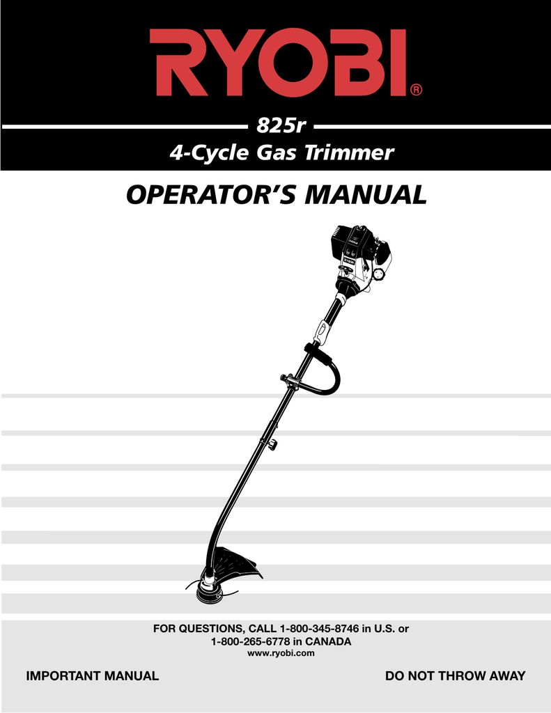 Ryobi 825r Operator's Manual | Manualzz