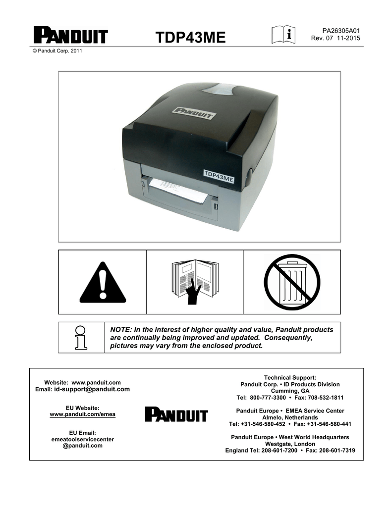 Panduit TDP43ME/AUS Desktop Printer Owner's Manual | Manualzz