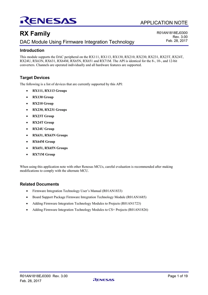 RX Family Application Note DAC Module Using Firmware | Manualzz RX Family Application Note DAC Module Using Firmware | Manualzz