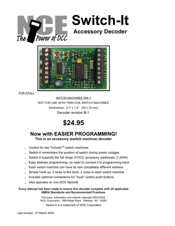 Accessory Decoder Switch-It User Manual | Manualzz