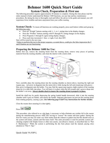 Behmor 1600 Quick Start Guide | Manualzz