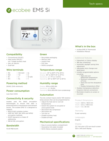 ecobee EB-EMSSi-01 Programmable Specification Sheet | Manualzz