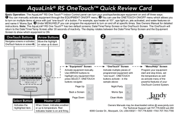 Jandy AquaLink RS One Touch 7954 Quick Review Card | Manualzz