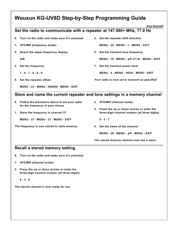 Wouxun KG-UV8D Programming Guide | Manualzz
