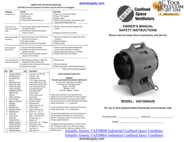 Schaefer Americ VAF3000A/B Industrial Confined Space Ventilator Owner's ...