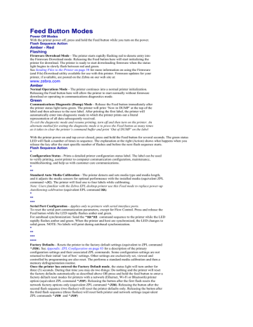 Zebra Printer Feed Button Modes User Manual | Manualzz