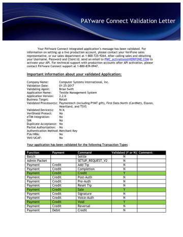 VeriFone PAYware Connect Validation Letter | Manualzz