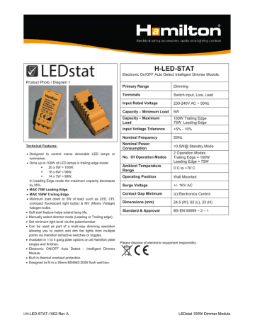Hamilton LEDstat 100W Dimmer Module User Manual | Manualzz