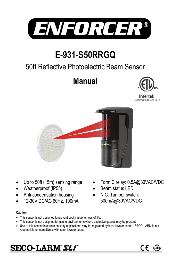 Enforcer Retro Reflective Photoelectric Beam Sensor Installation - The ...