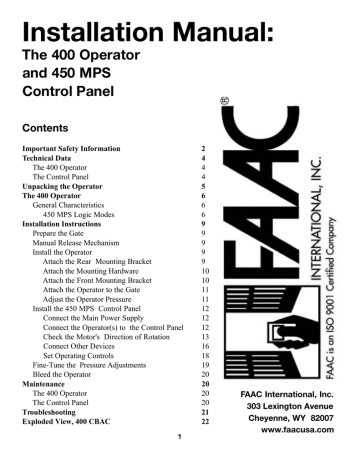 FAAC 450 MPS Control Panel Installation manual | Manualzz