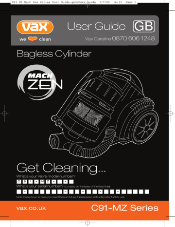 Vax Mach Zen Cylinder Vacuum Cleaner User guide | Manualzz