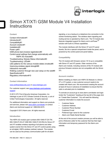 Interlogix Simon XT/XTi GSM Module v4 Installation instructions | Manualzz