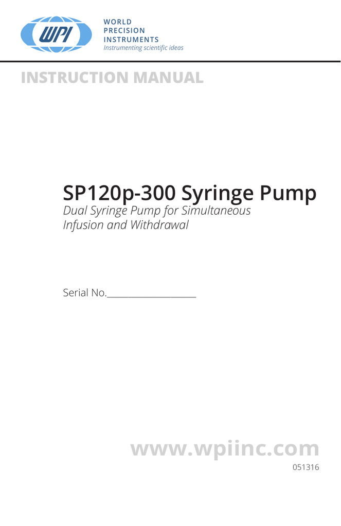 WPI SP120p-300 Dual Syringe Pump Instruction manual | Manualzz