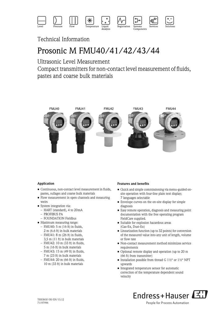 ENDRESS+HAUSER Prosonic M FMU42 Technical information | Manualzz