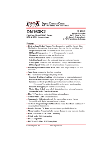 Digitrax DN163K2 1 Amp N Scale Mobile Decoder Instruction | Manualzz