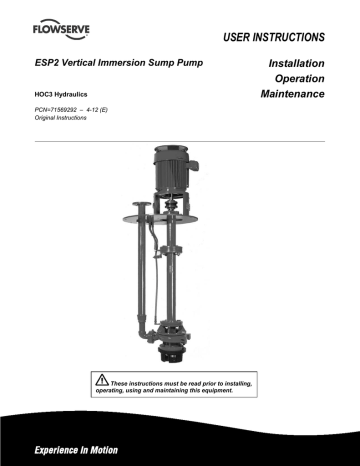 Flowserve ESP2 Vertical Immersion Sump Pump User Instructions | Manualzz