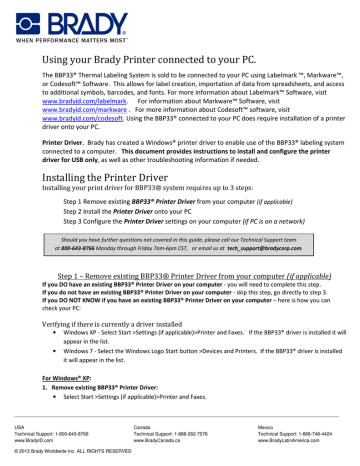 Brady BBP33 Instructions | Manualzz