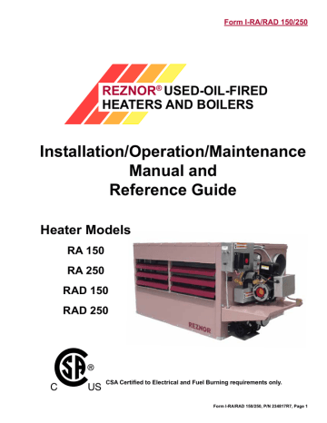 Reznor RA/RAD Small Installation manual | Manualzz