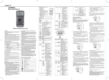 UNI-T UT60A Multimeter Operating Manual | Manualzz