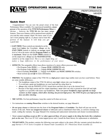 Rane TTM 54 Operator's Manual | Manualzz