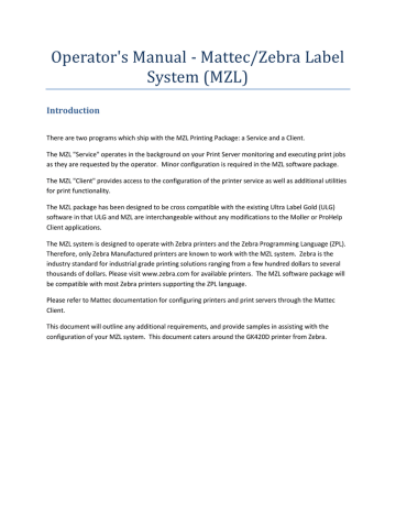 Mattec/Zebra Label System (MZL) Operator's Manual | Manualzz