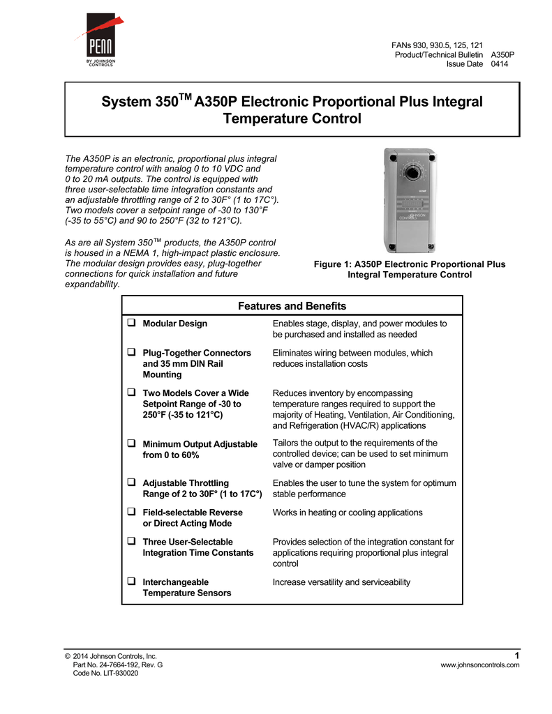 Johnson Controls System 350T A350P manual | Manualzz