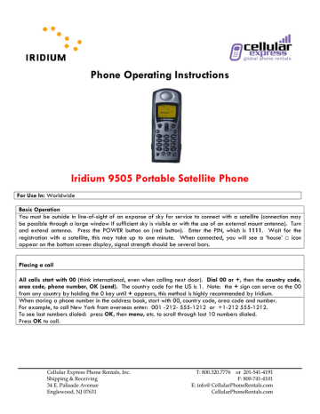 Iridium 9505 Operating instructions | Manualzz