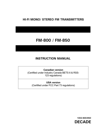 Decade FM-800 Instruction manual | Manualzz