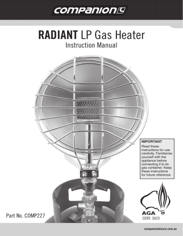 Radiant LP Gas Heater COMP227 Instruction Manual Companion | Manualzz