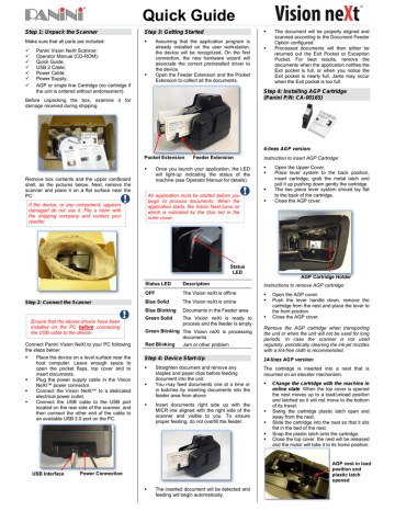 Panini Vision NeXt Quick Manual | Manualzz