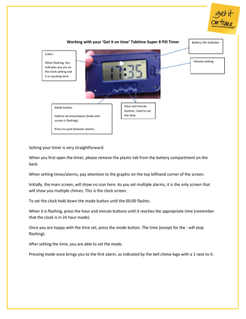 Tabtime Super 8 Pill Timer User Manual | Manualzz