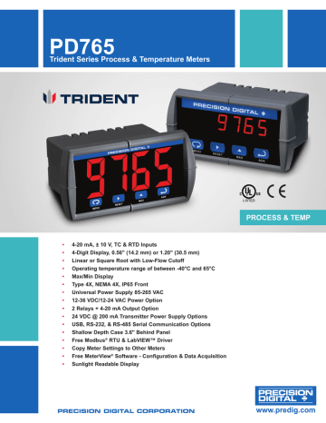 PRECISION DIGITAL Trident PD765 Specification Datasheet | Manualzz