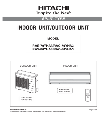 Hitachi RAC-70YHA3 Instruction manual | Manualzz