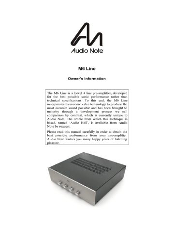 Audio Note M3 Line Pre-amplifier Owner's Information | Manualzz