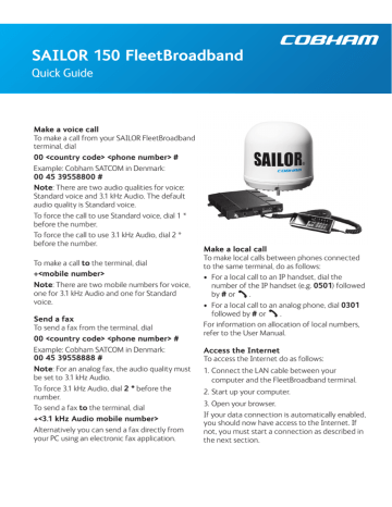 COBHAM Sailor 150 FleetBroadband Quick Manual | Manualzz