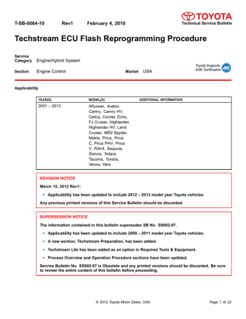 Toyota ECU Flash Reprogramming Procedure Technical Service Bulletin ...