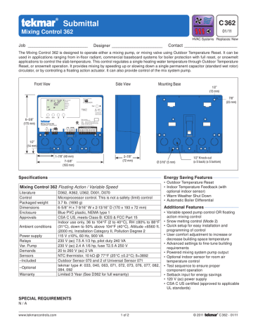 tekmar 362 Mixing Control Specification | Manualzz