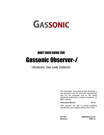 Gassonic Observer-i HART User Guide | Manualzz