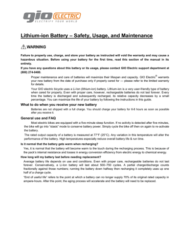 Lithium-ion Battery User Manual - GIO Electric | Manualzz