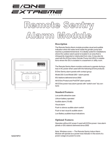 E/One Remote Sentry Alarm Module Instruction Manual | Manualzz