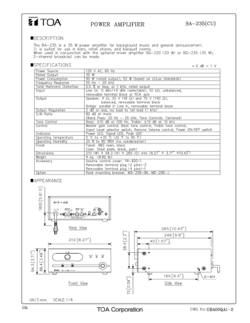TOA BA-235 CU Specification Data | Manualzz