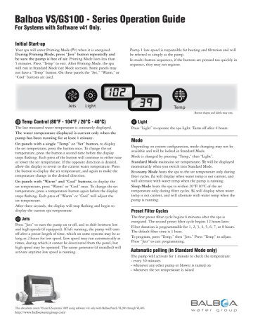 Balboa VS/GS100 Operation Guide | Manualzz
